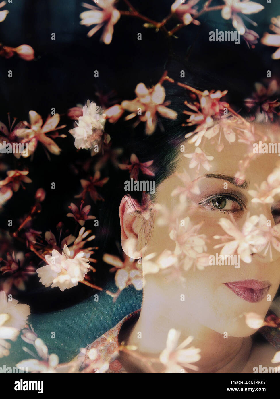 portrait layered with flowers Stock Photo - Alamy