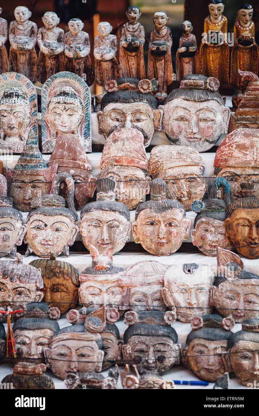 Burmese wooden masks at market in Bagan, Myanmar Stock Photo - Alamy