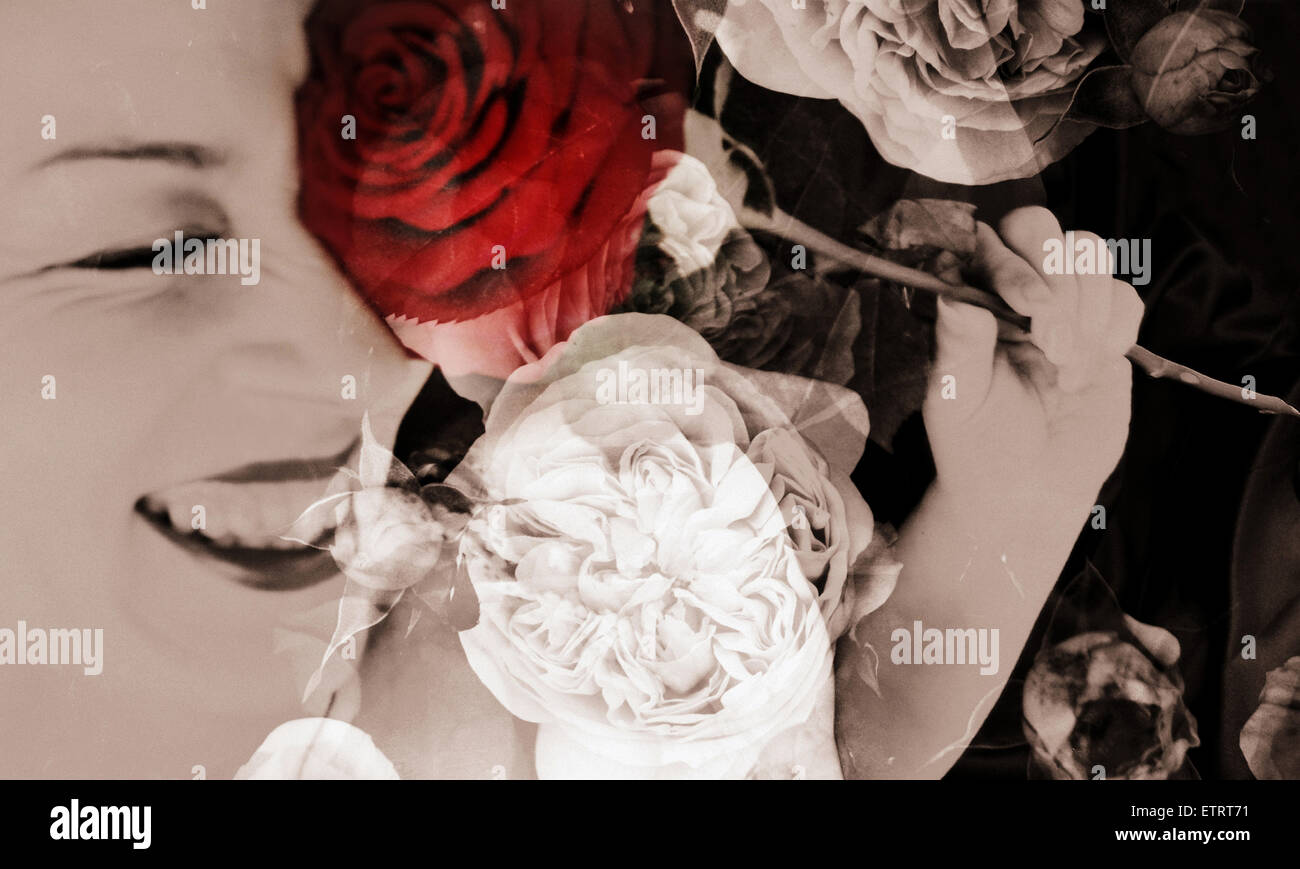 Woman and roses and laughing hi-res stock photography and images - Alamy