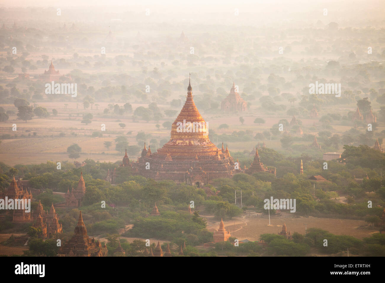Aerial view of ancient temples (more than 2200 temples) of Bagan at ...