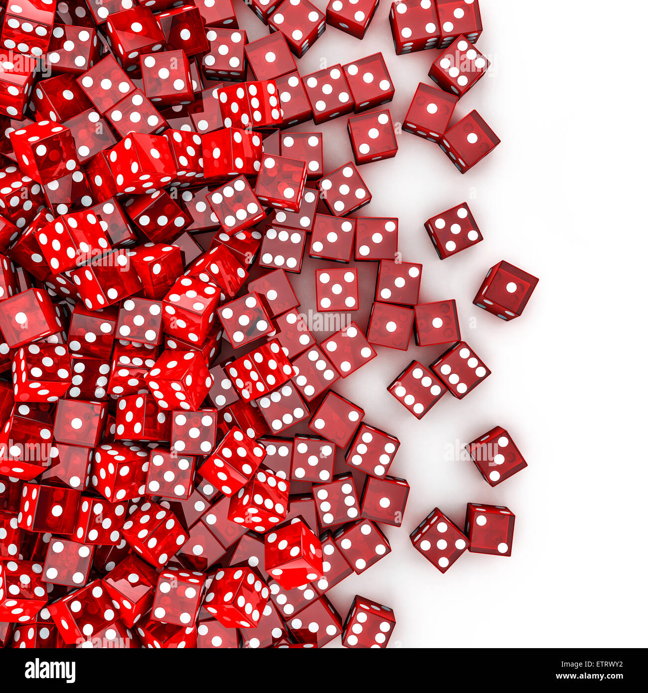 3D render of transparent red dice spilling on to white background Stock ...