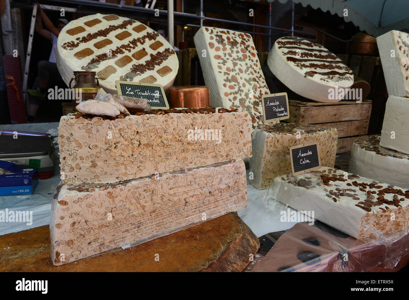 Hand made Nougat on sale at French market in France Stock Photo - Alamy