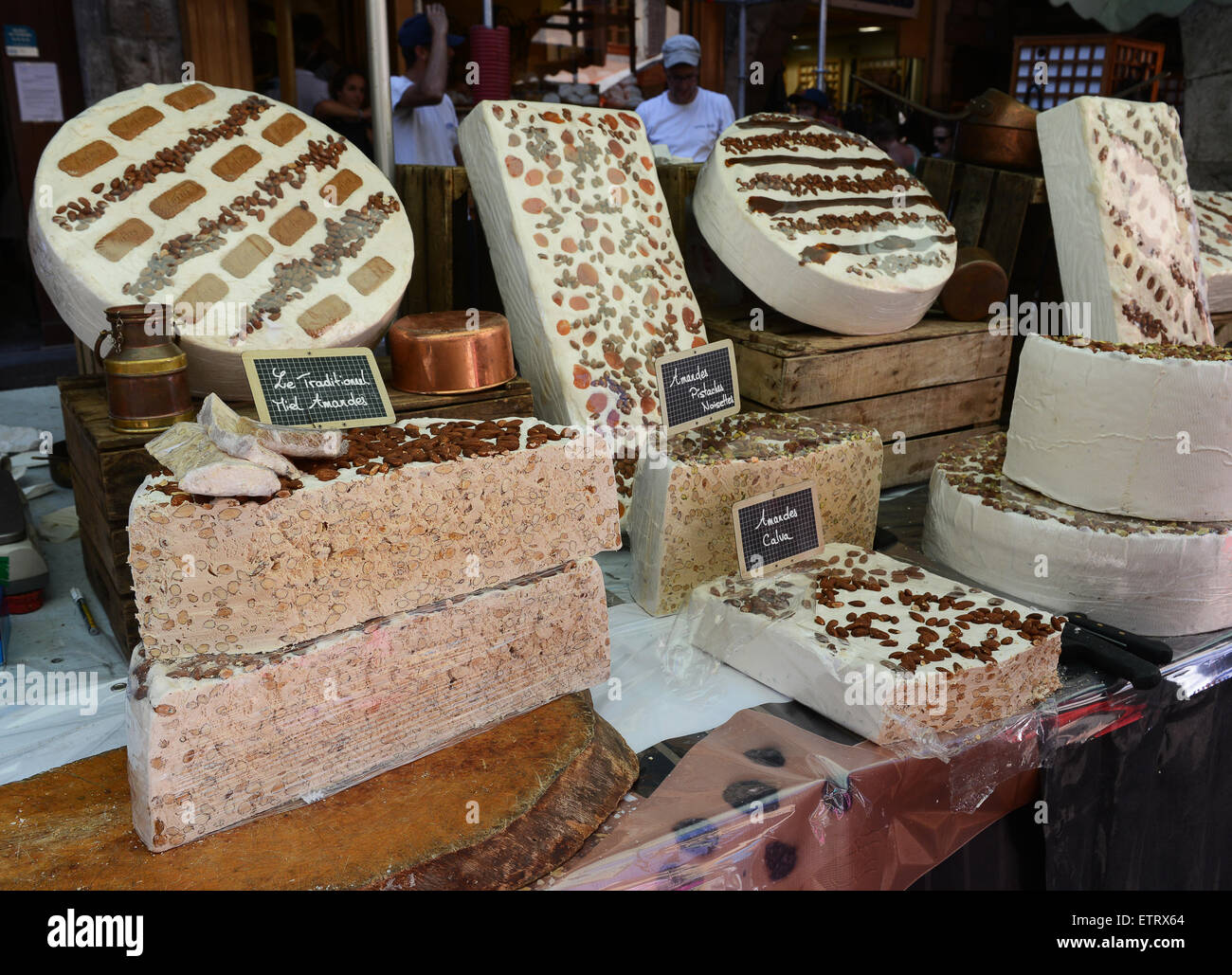 Hand made Nougat on sale at French market in Annecy France Stock Photo ...
