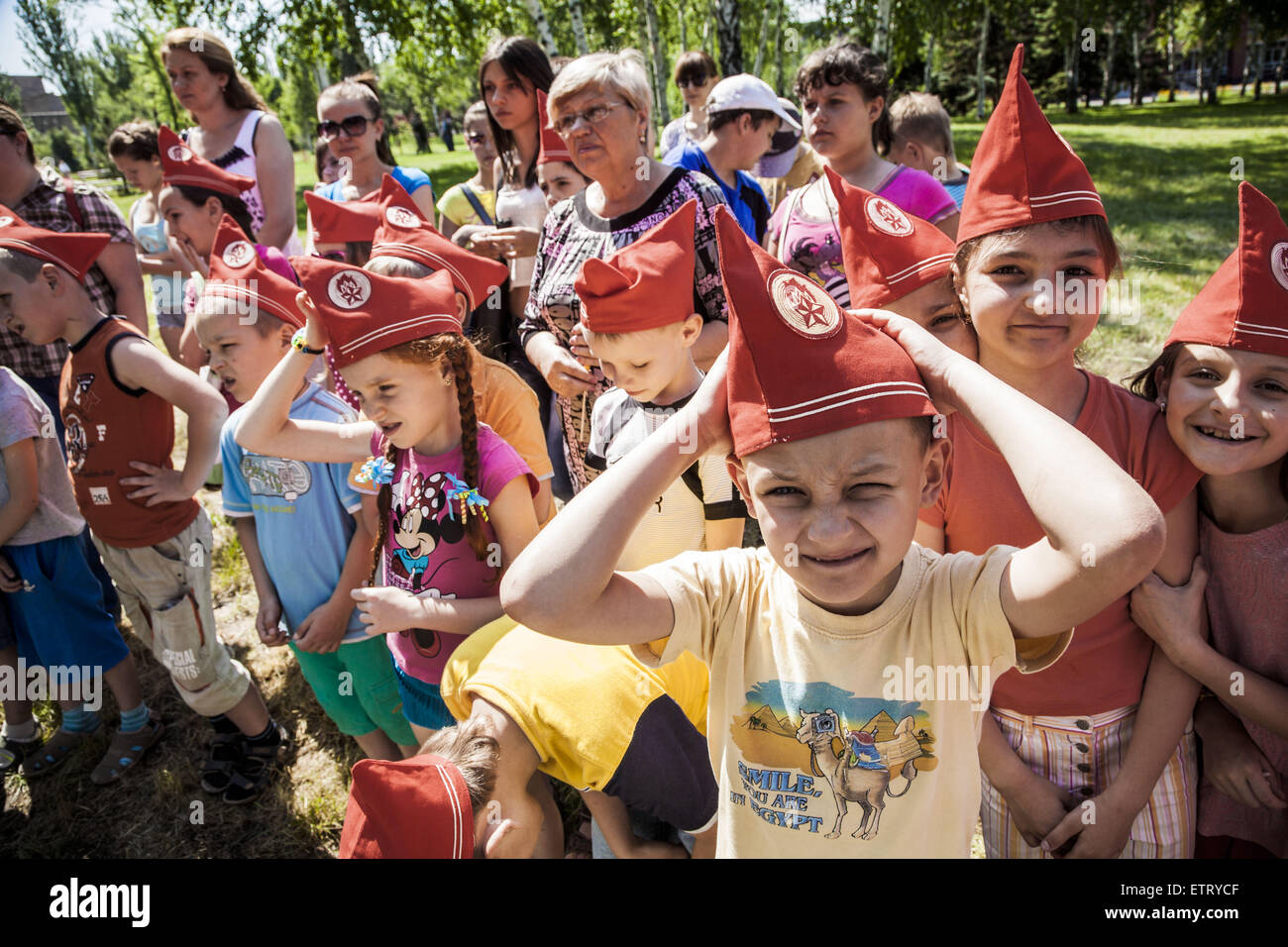 June 12, 2015 - Donetsk, Donetsk oblast, Ukraine - Children with red ...