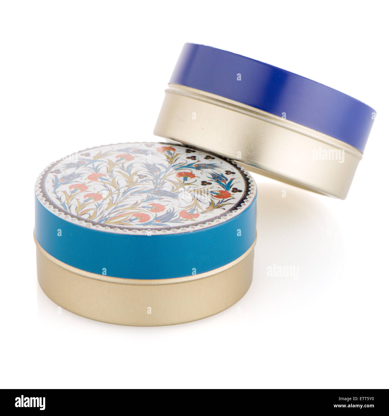 Beautiful vintage tin boxes on the white background Stock Photo - Alamy