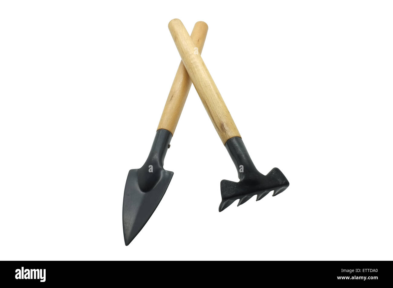 Shovel and rake isolated on white background, collection of gardening ...