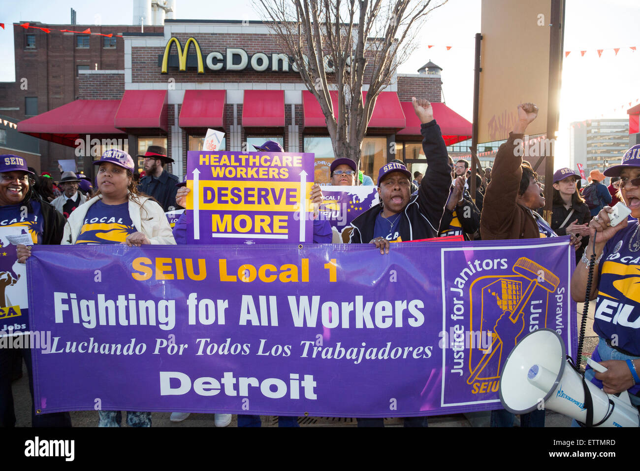 Detroit, Michigan - People rally at a McDonald's restaurant for "$15 ...