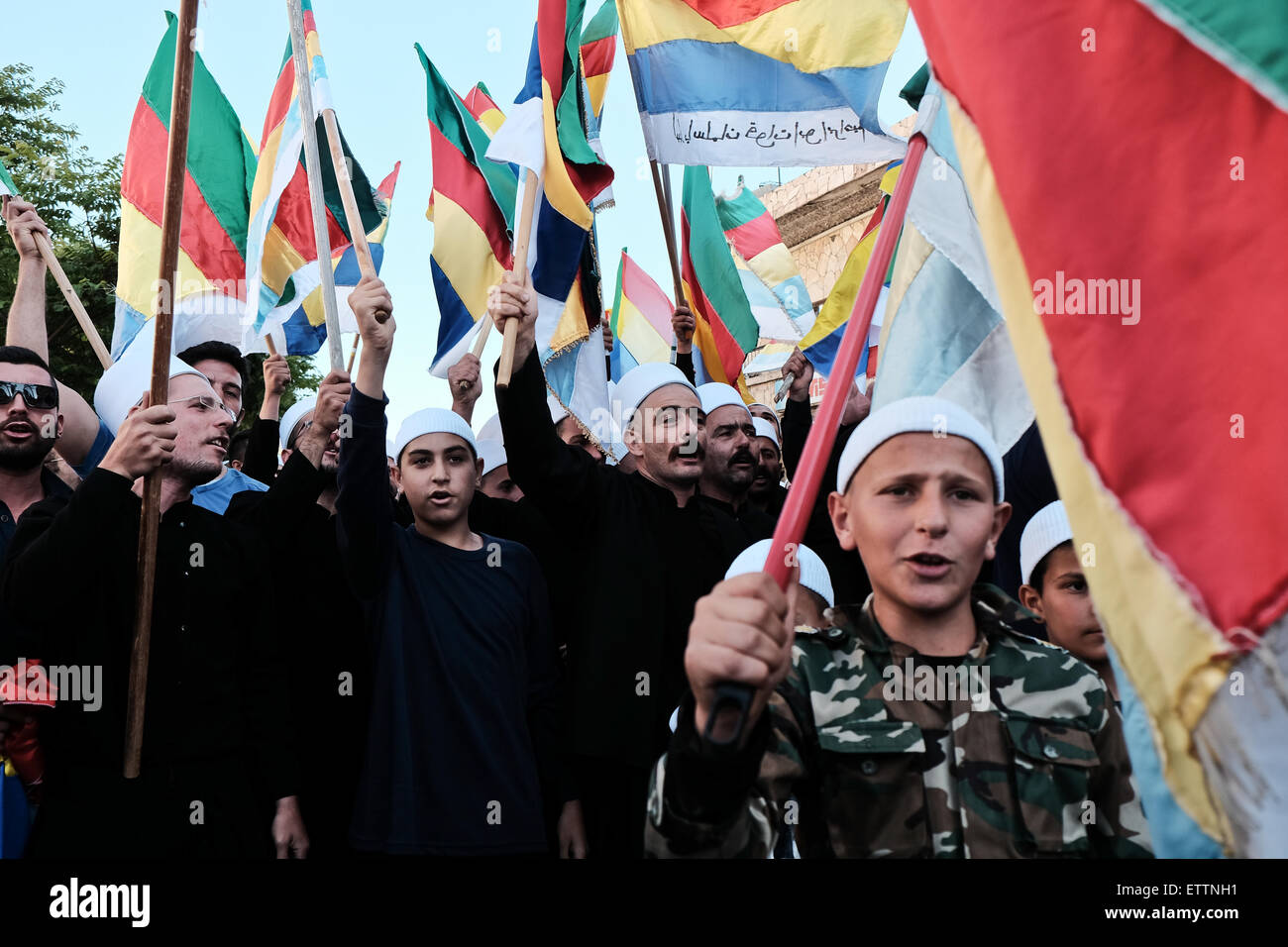 Majdal Shams, Israel. 15th June 2015. Druze residents of Majdal Shams ...
