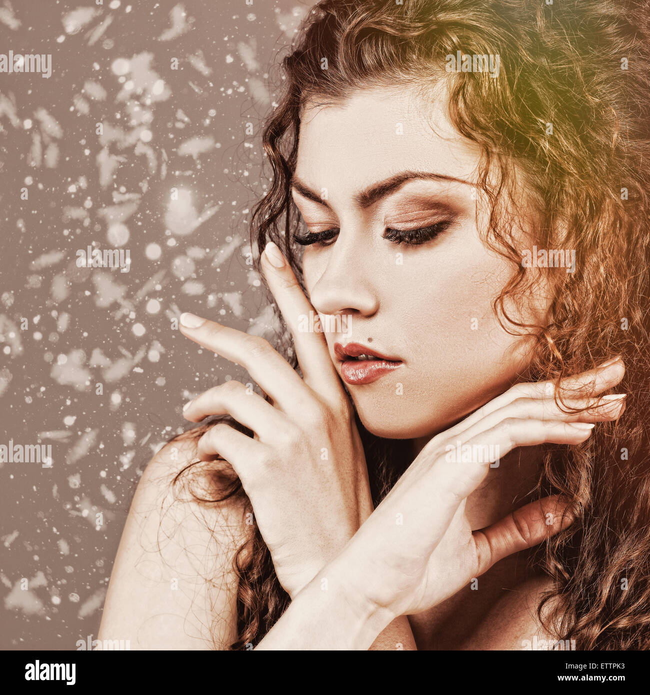 Fashionable female portrait over abstract backgrounds. Vogue style ...