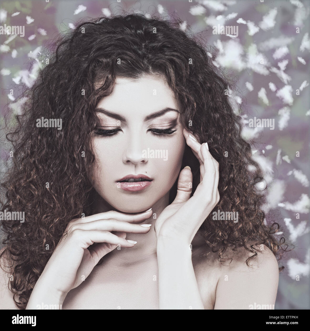 Fashionable female portrait over abstract backgrounds. Vogue style ...