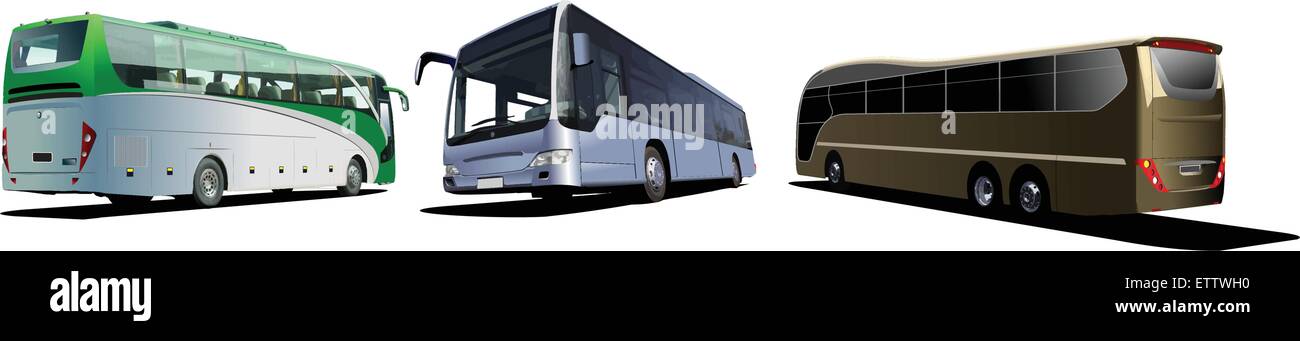 Three Tourist buses. Coach. Vector illustration Stock Vector Image ...