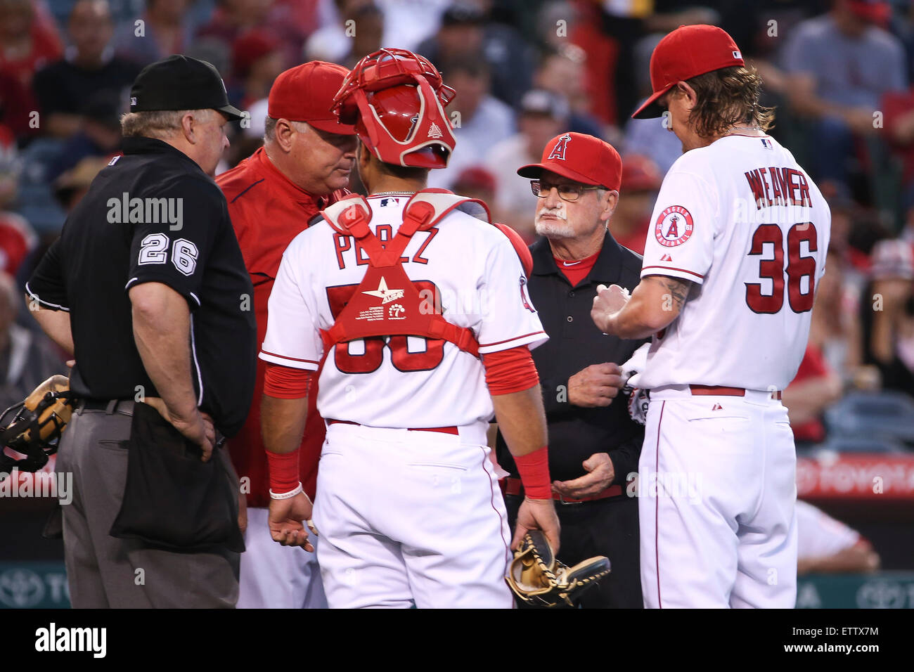 Anaheim, California, USA. 15th June, 2015. Los Angeles Angels starting ...