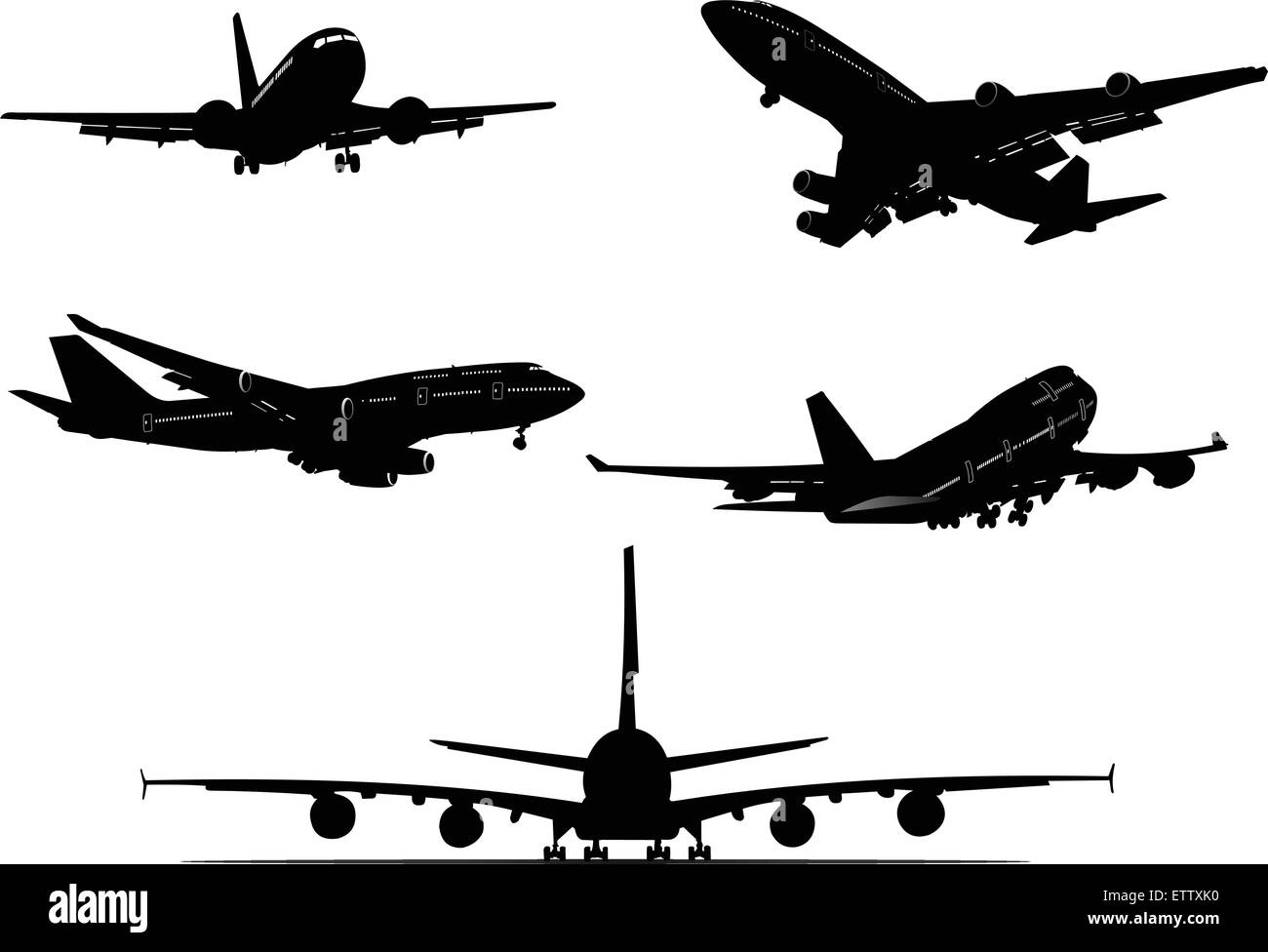Five Airplane silhouettes. Vector illustration Stock Vector Image & Art ...