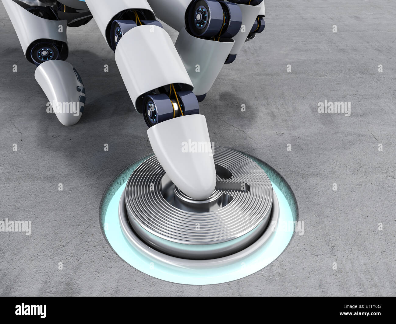 Robot pushing button, 3d rendering Stock Photo - Alamy