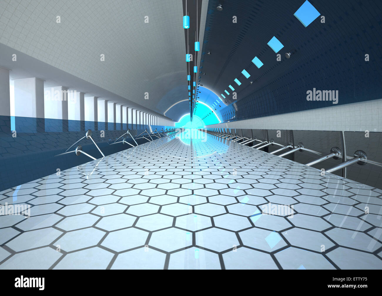 Pedestrian bridge in a tunnel, 3D Rendering Stock Photo - Alamy