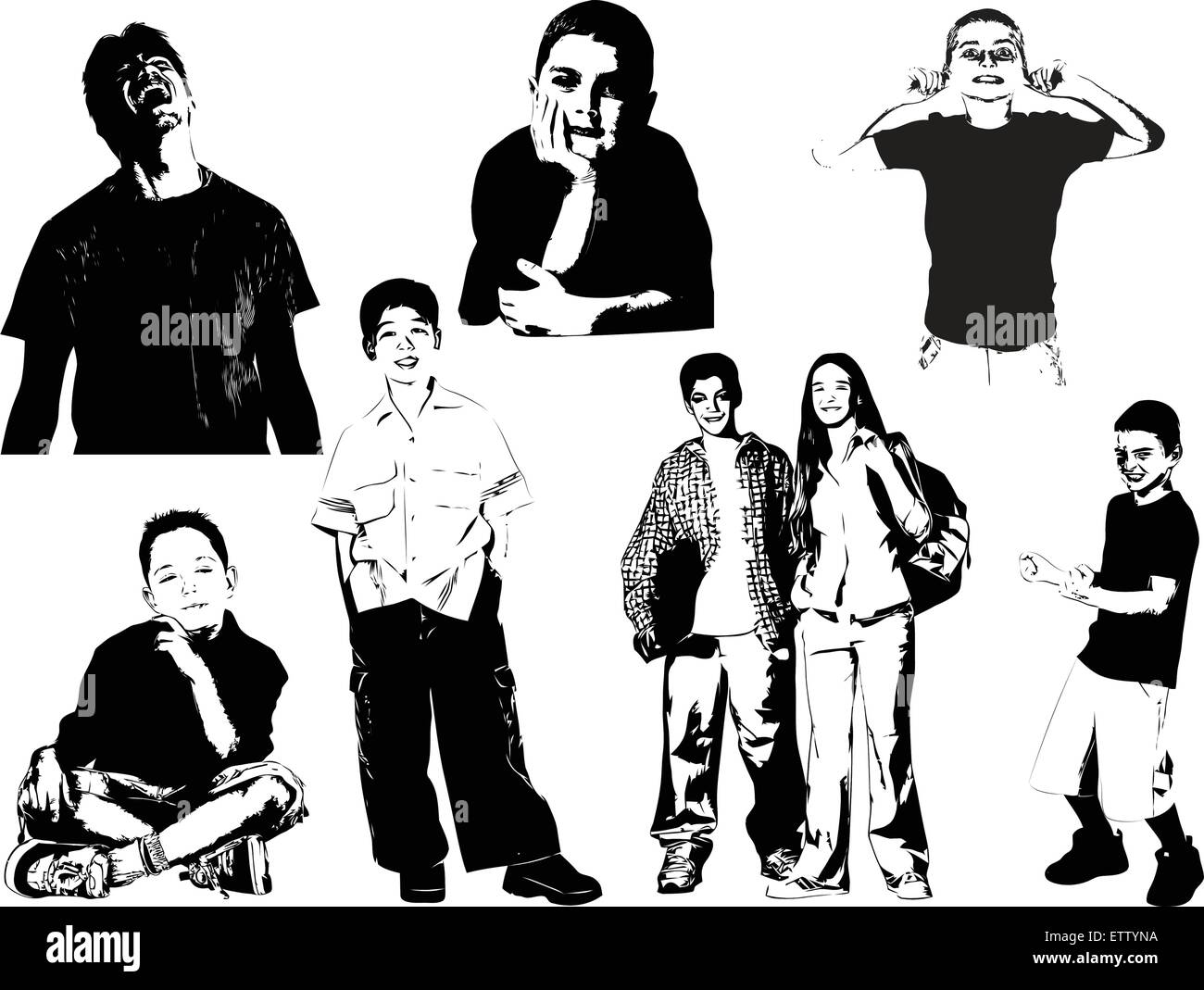 Eight teenager silhouettes. Vector illustration for designer Stock ...