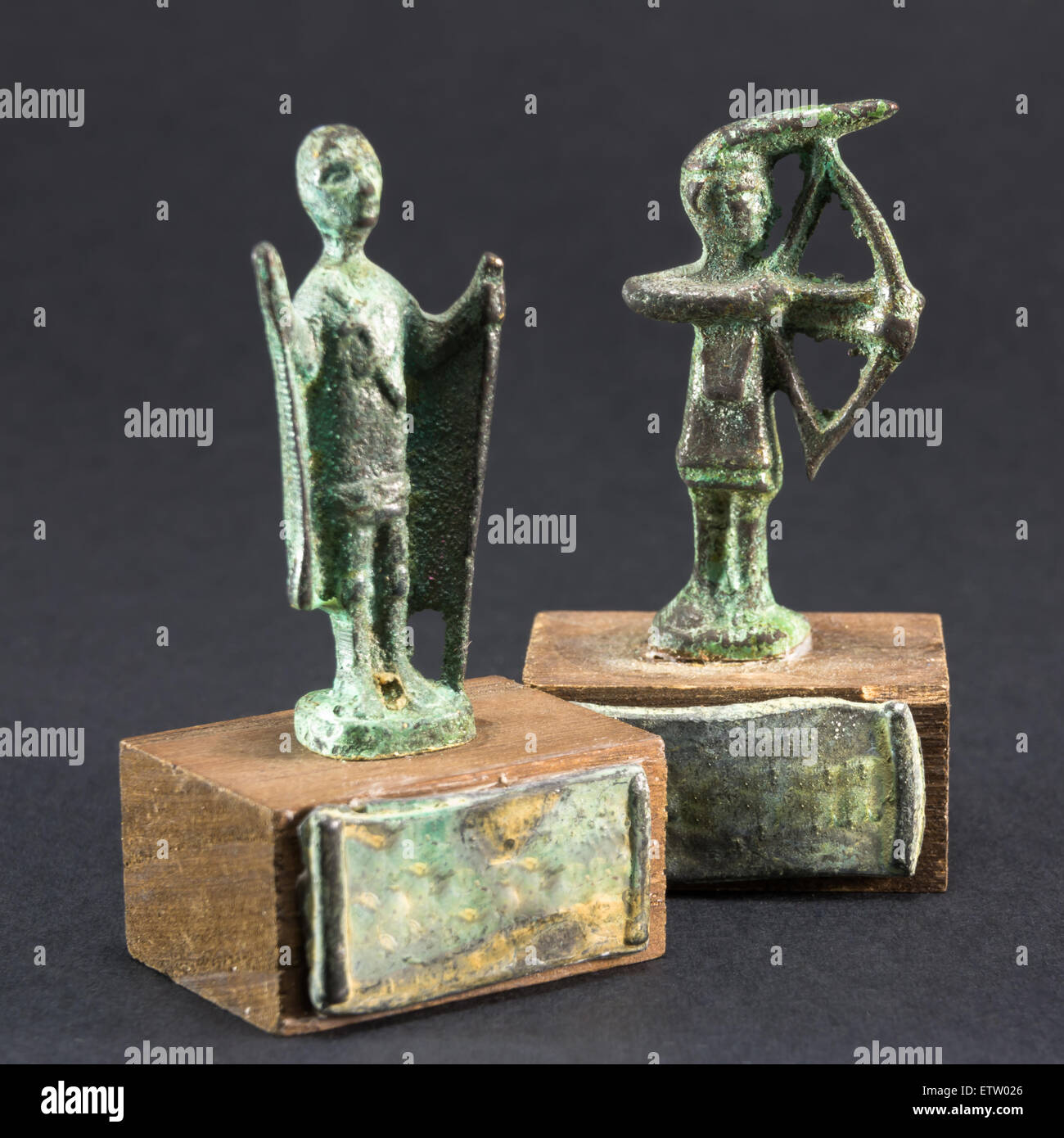 archer bronze statuette and chieftain praying with cloak and stick ...