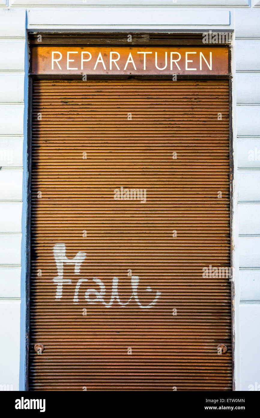 Closed shutter with graffiti woman, concept beauty craze Stock Photo ...