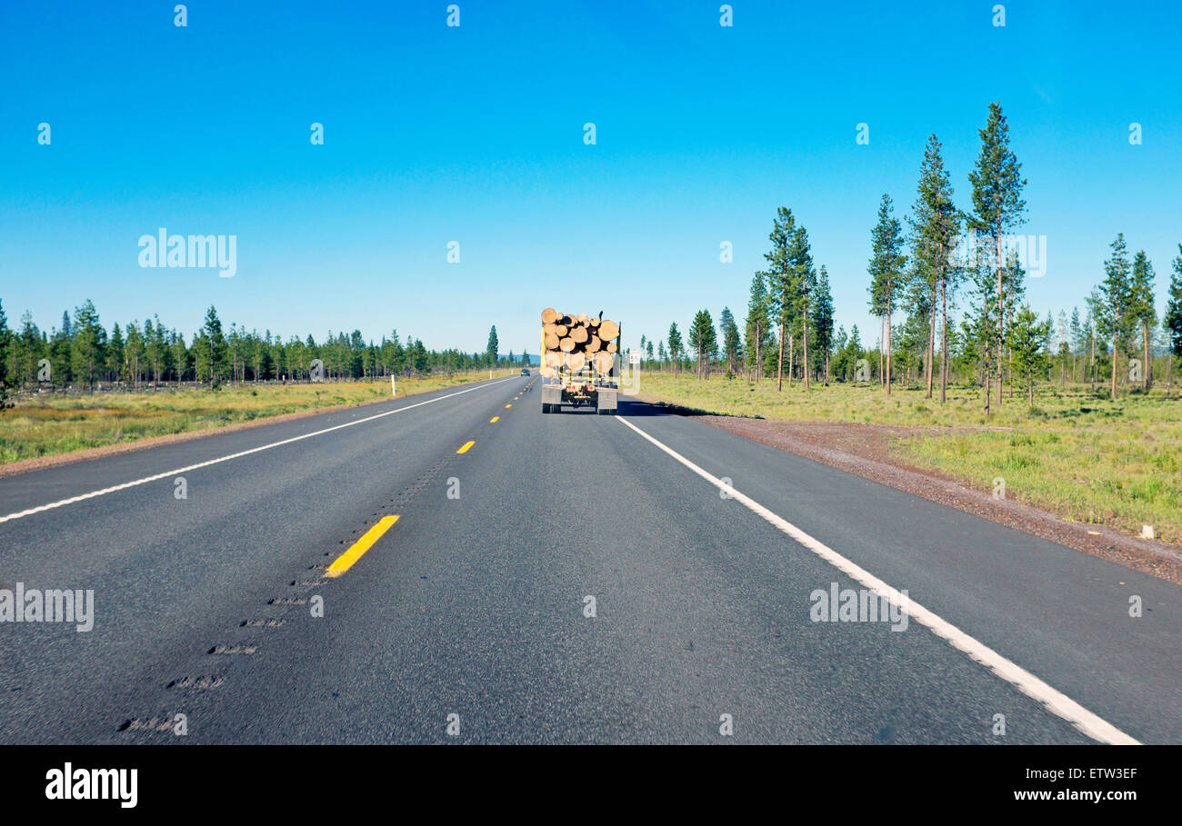 A loaded logging truck on US Highway 97 near Gilchrist, Oregon, heading ...