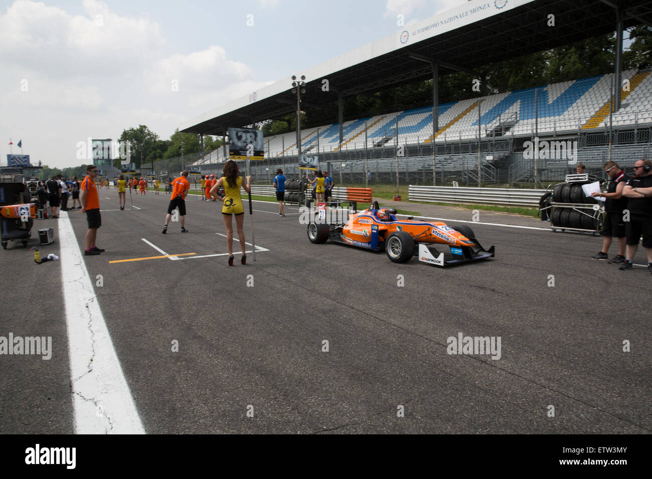 Monza, Italy - May 30, 2015: A grid girl poses during the FIA FORMULA 3 ...