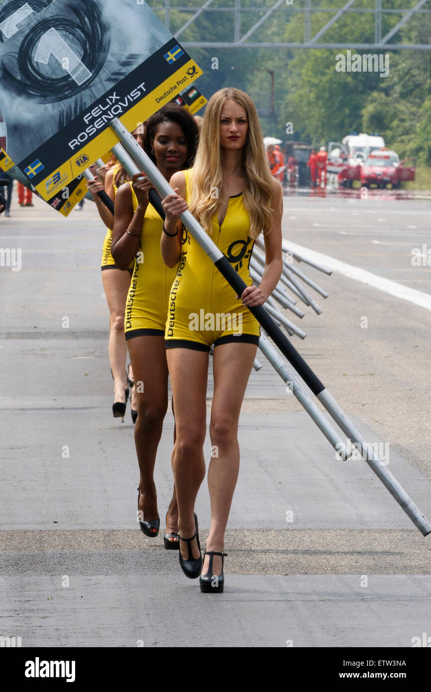 Monza, Italy - May 30, 2015: A grid girl poses during the FIA FORMULA 3 ...