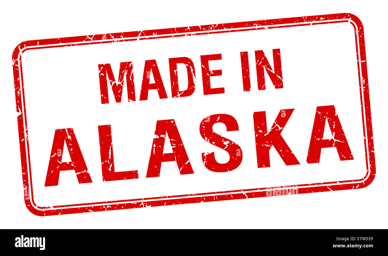 made in Alaska red square isolated stamp Stock Photo - Alamy