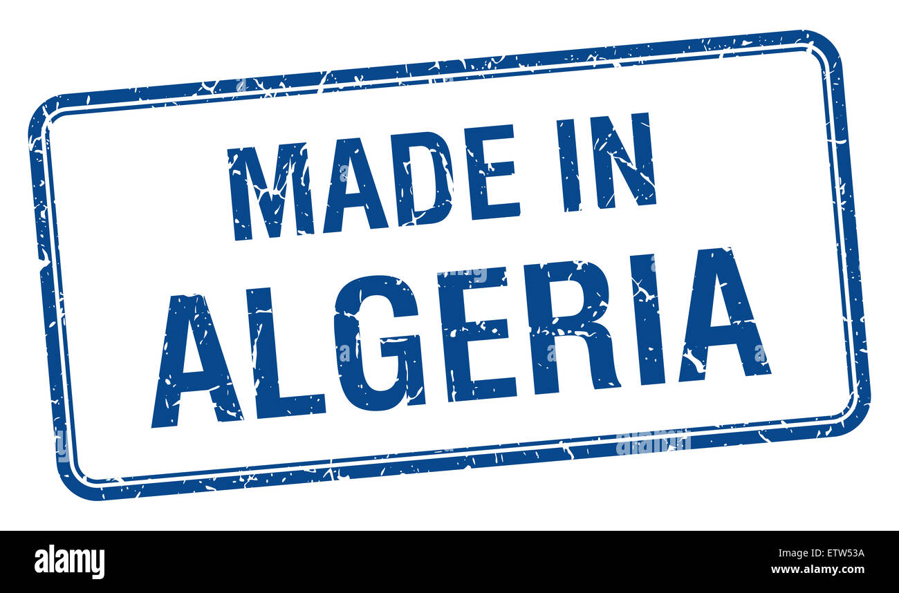 made in Algeria blue square isolated stamp Stock Photo - Alamy