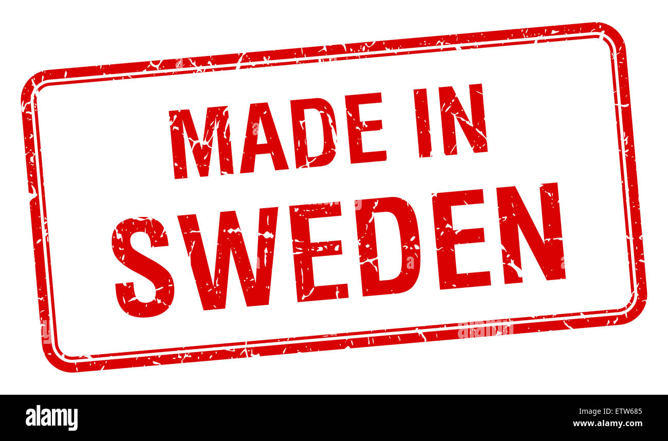 made in Sweden red square isolated stamp Stock Photo - Alamy