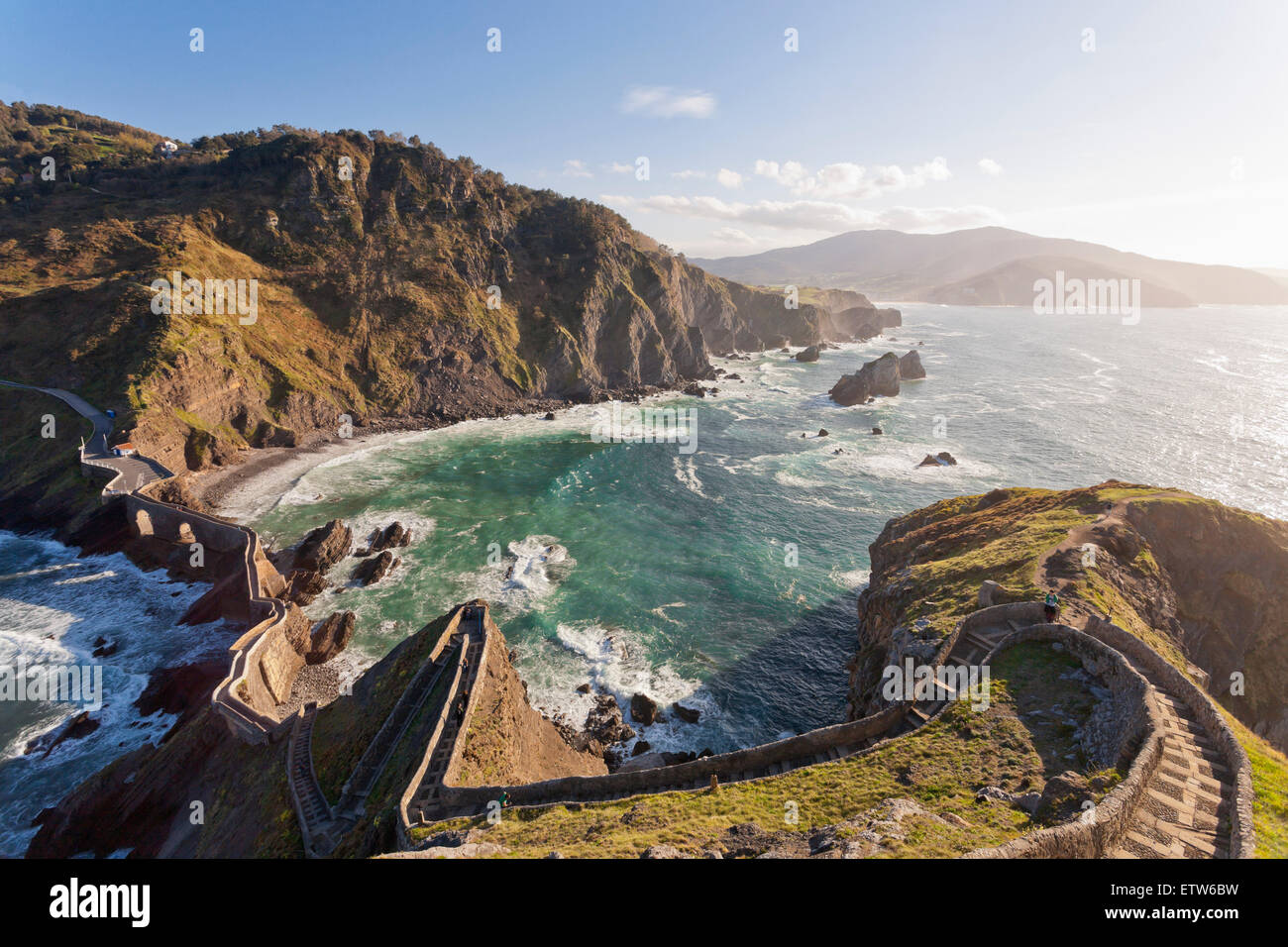 Spain, Biscay, Basque Country, Steps to the San Juan de Gaztelugatxe ...