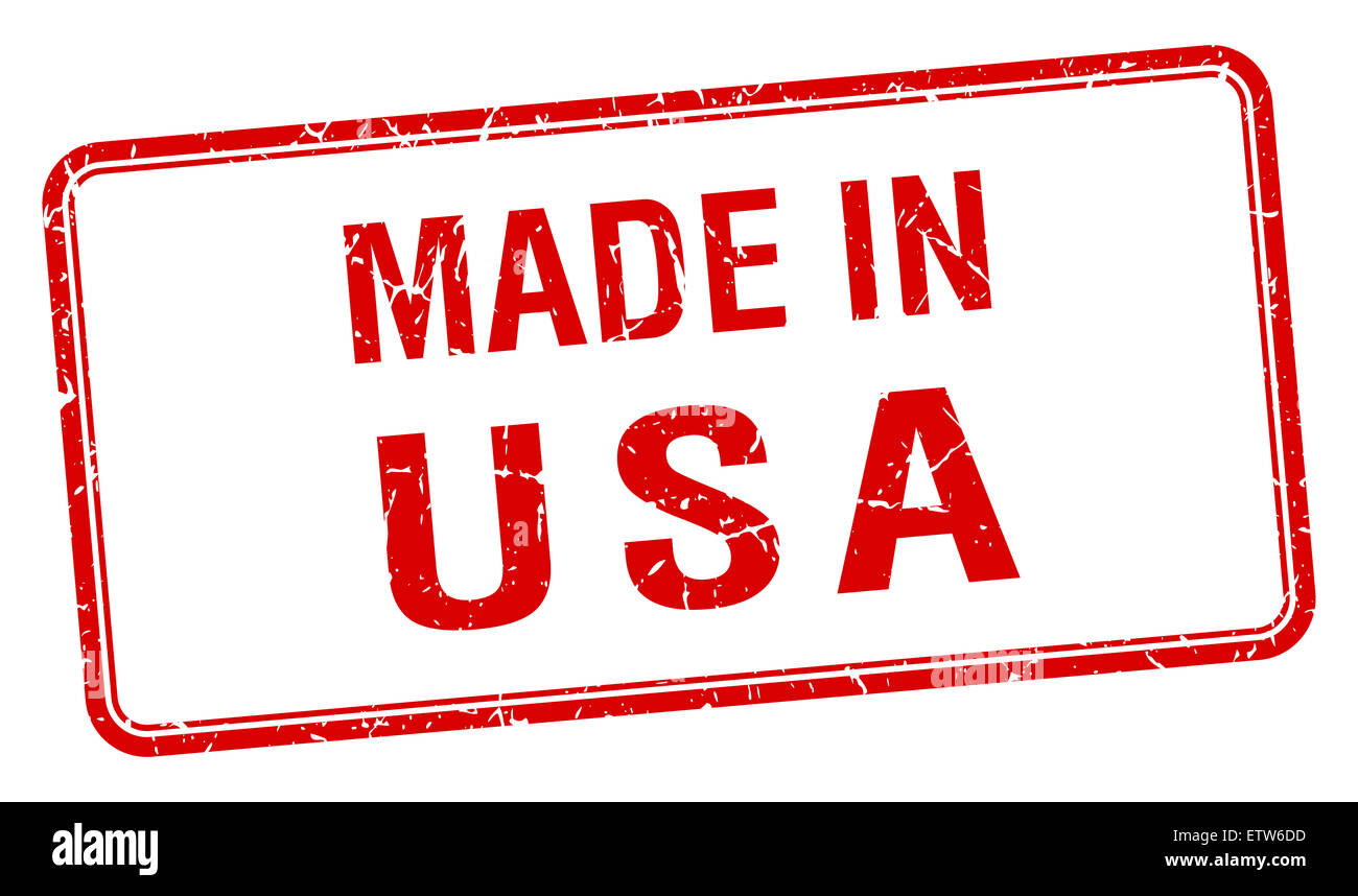 made in usa red square isolated stamp Stock Photo - Alamy