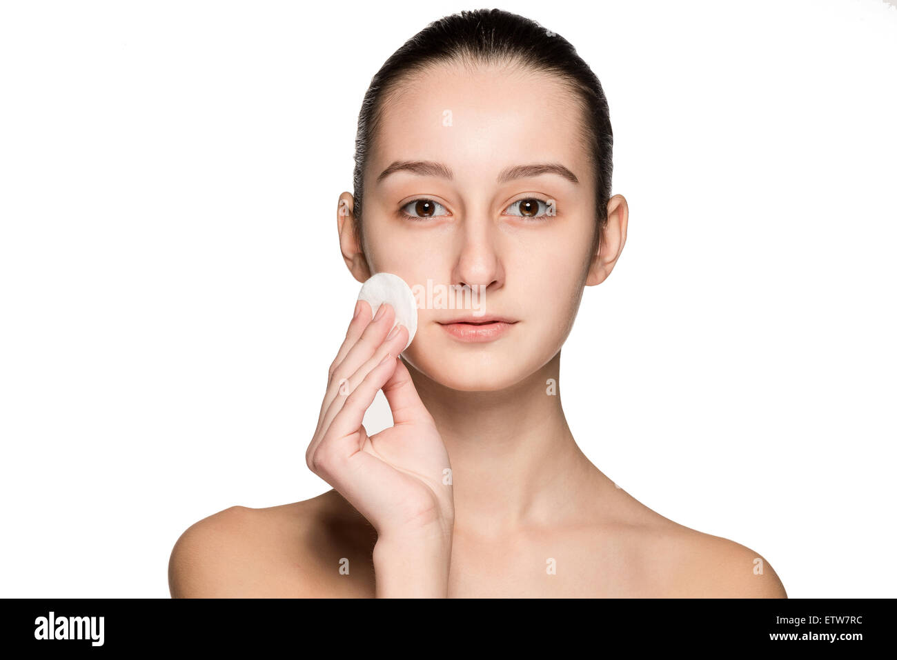 skin care woman removing face with cotton swab pad Stock Photo - Alamy