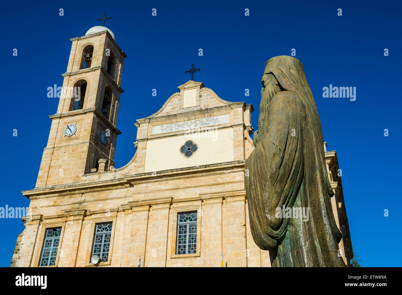 Greece, Crete, Chania, church and statue Stock Photo - Alamy
