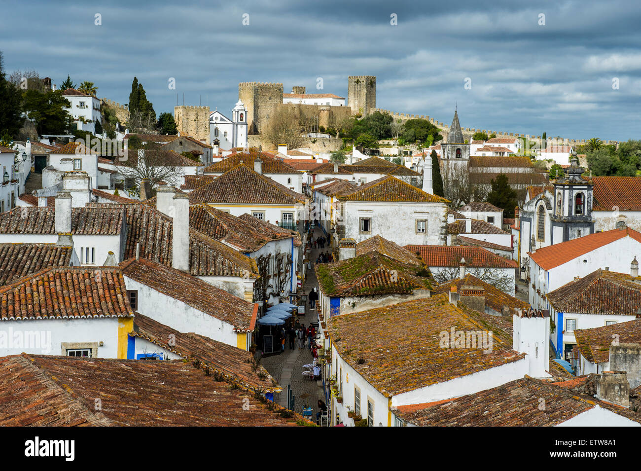 Portugal, Obidos, Small town with castle Stock Photo - Alamy