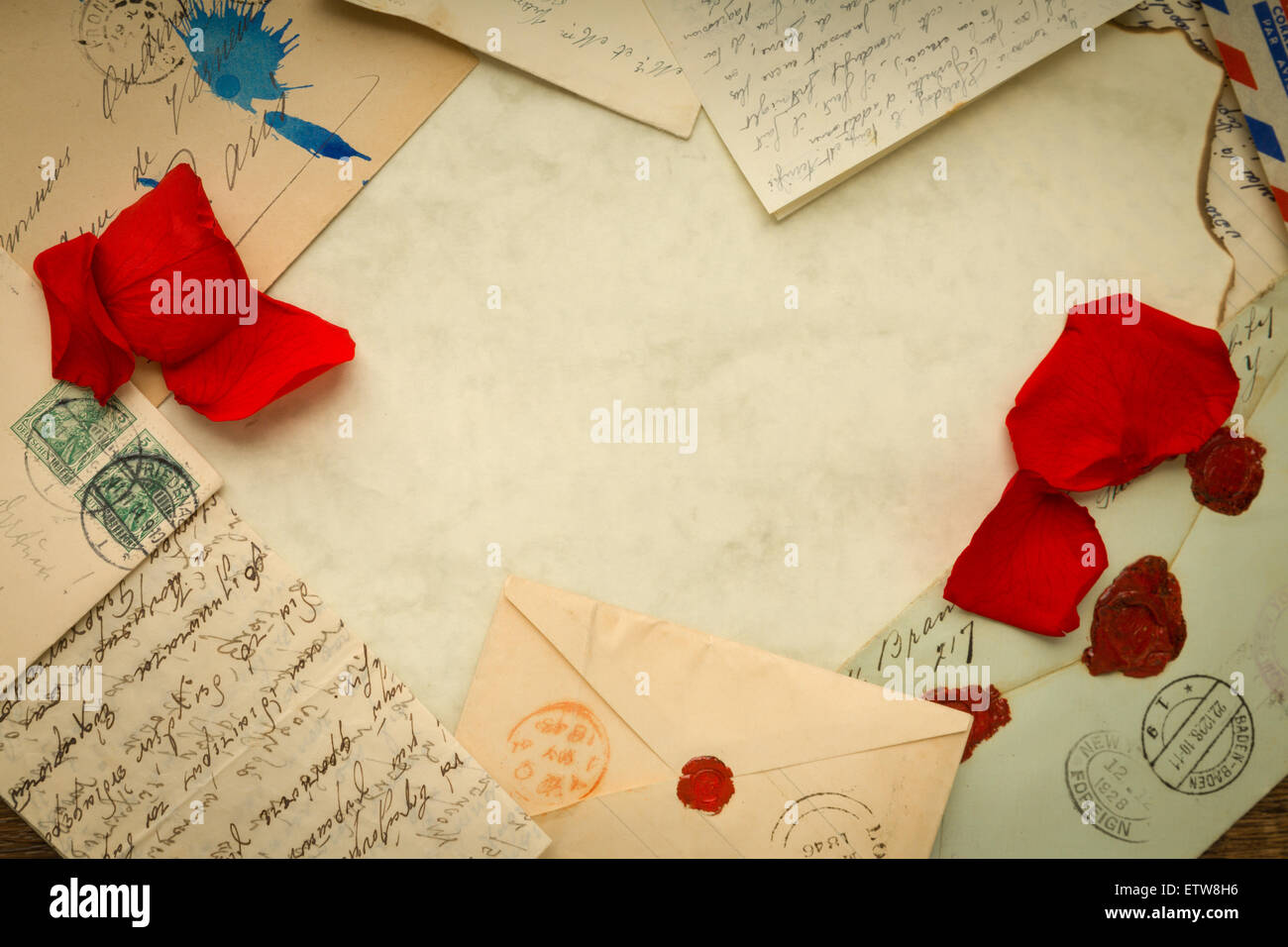 Border of old letters and copy space on parchment Stock Photo - Alamy