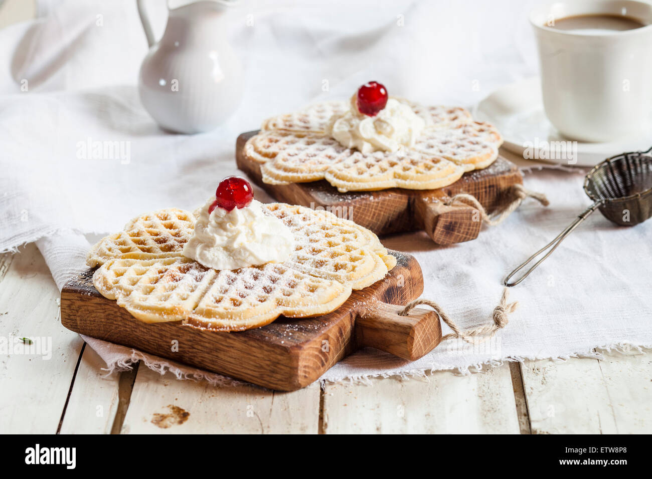 Waffles on wooden boards hi-res stock photography and images - Alamy