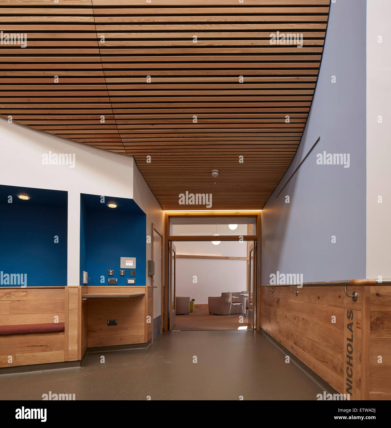 Corridor to communal living room in modular patient cluster. St Michael ...