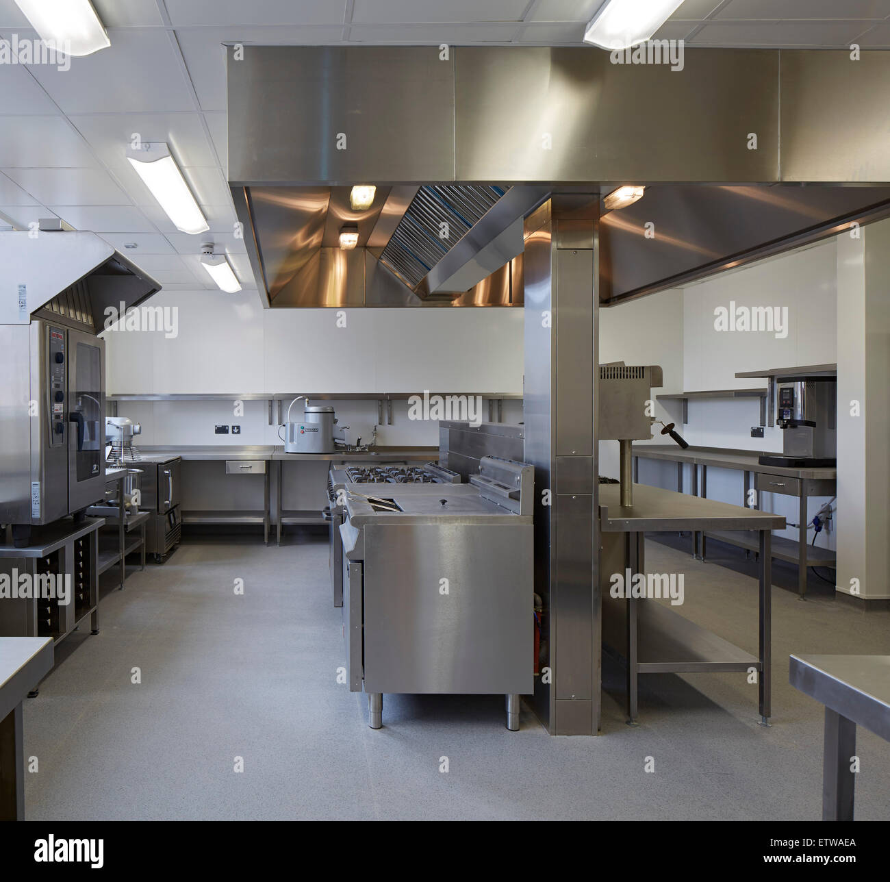 Stainless steel kitchen. St Michael's Hospice, Hereford, United Kingdom ...