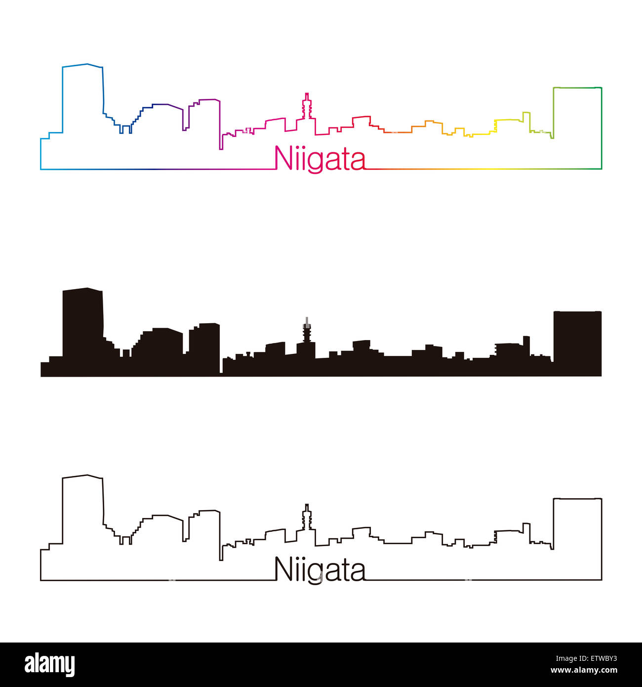 Niigata skyline linear style with rainbow in editable vector file Stock ...