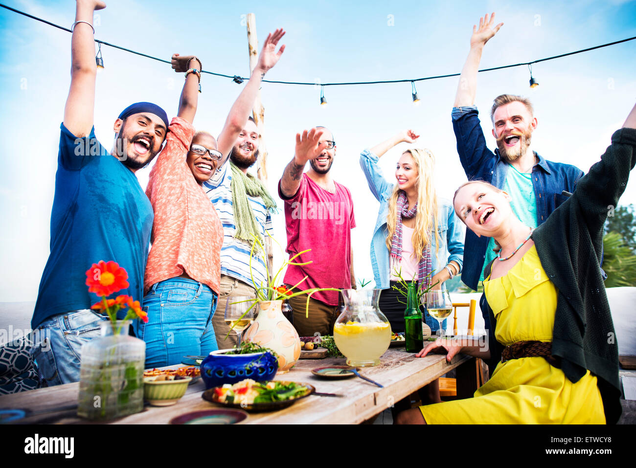 Beach Party Dinner Friendship Happiness Summer Concept Stock Photo - Alamy