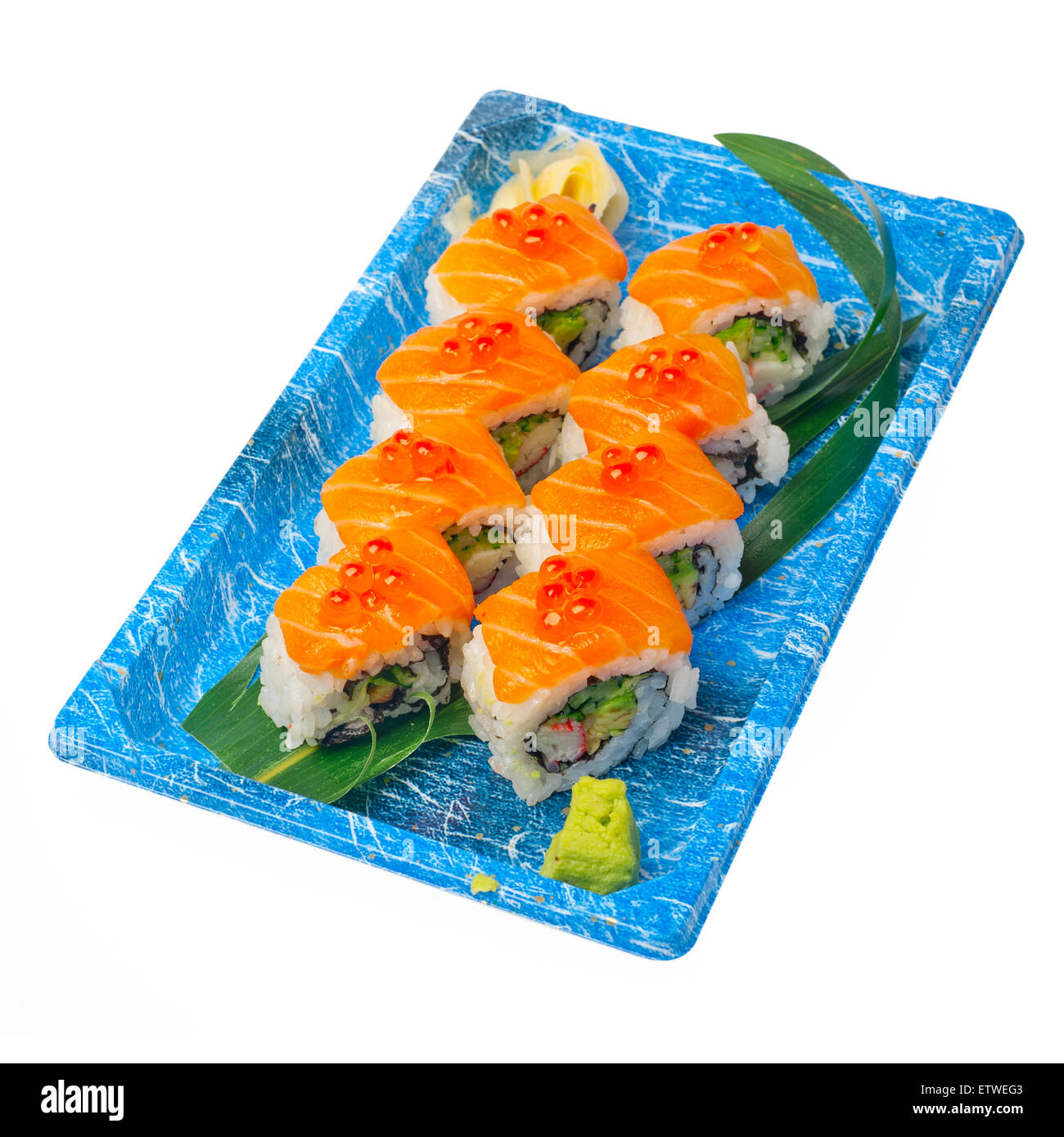 take away selection of fresh sushi express on plastic tray Stock Photo ...