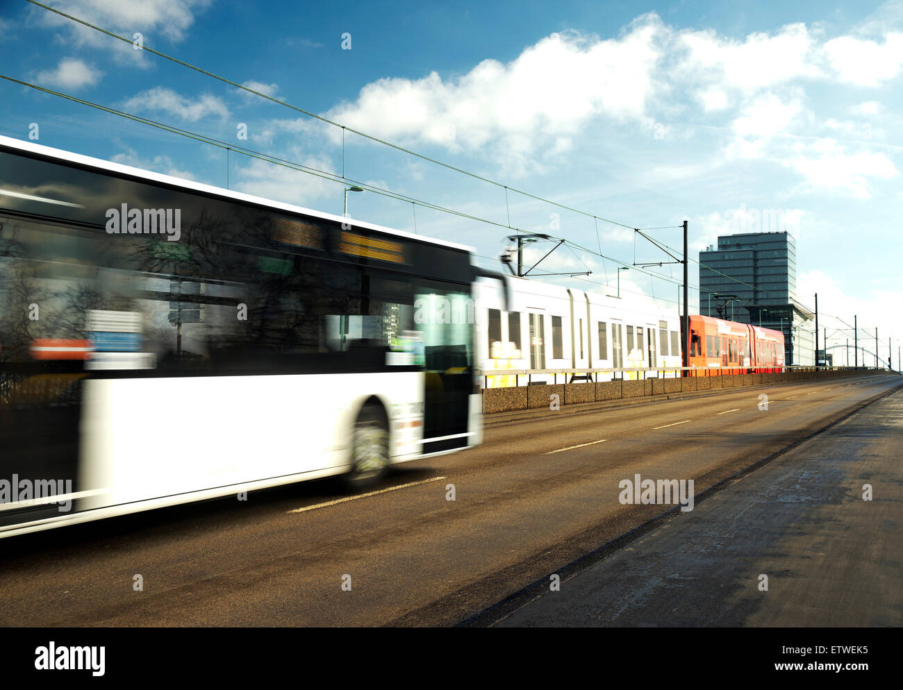 Bus and tram crossing bridge hi-res stock photography and images - Alamy