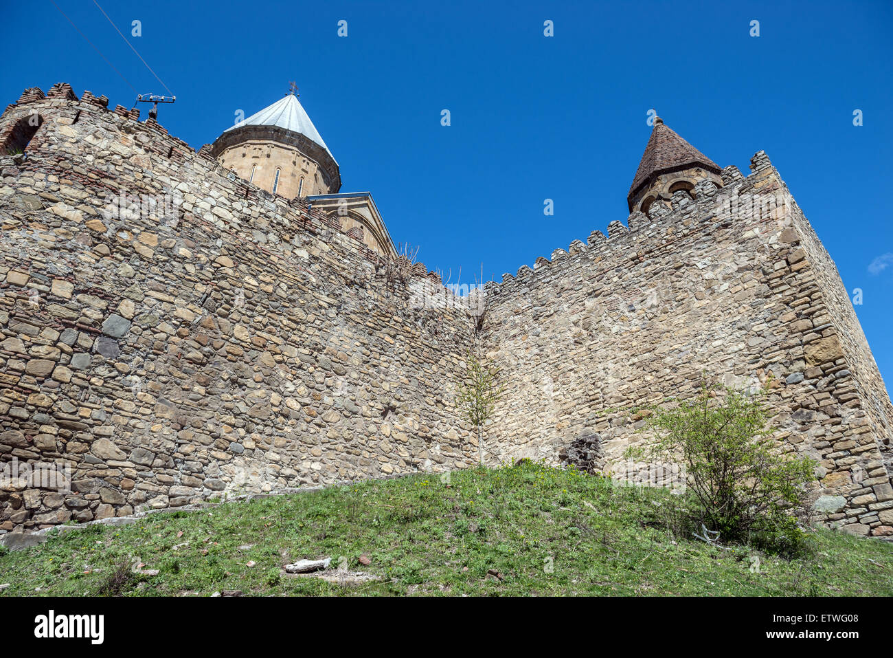 Fortifications of medieval Ananuri Castle complex on the Aragvi River ...