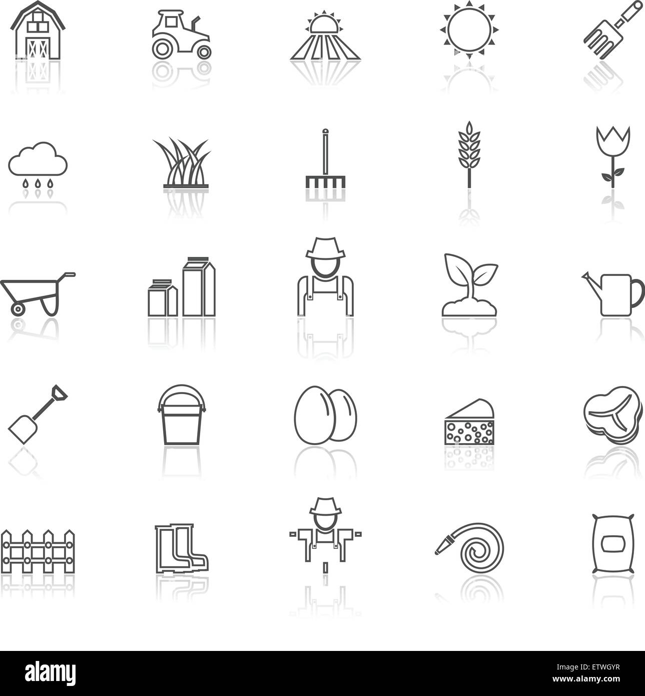 Farming line icons with reflect on white, stock vector Stock Vector ...
