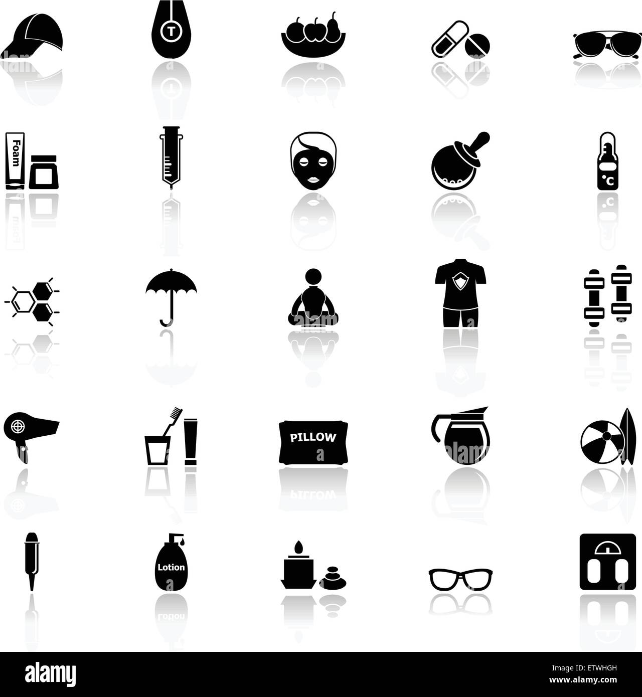 Facial and body treatment icons with reflect on white background, stock ...