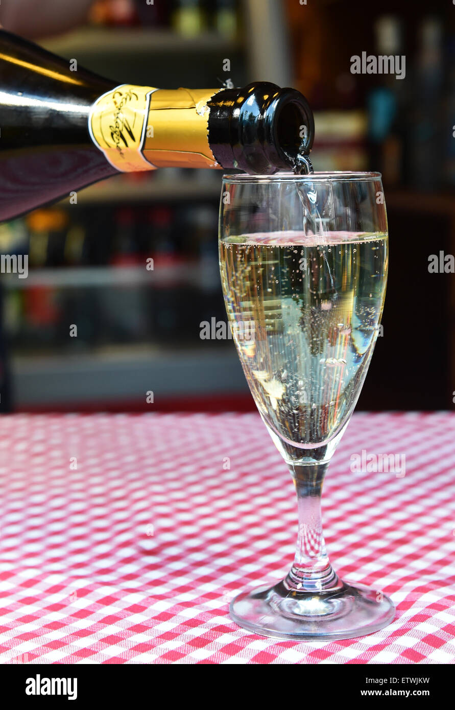 Berlin, Germany. 04th June, 2015. Prosecco is being poured in a ...
