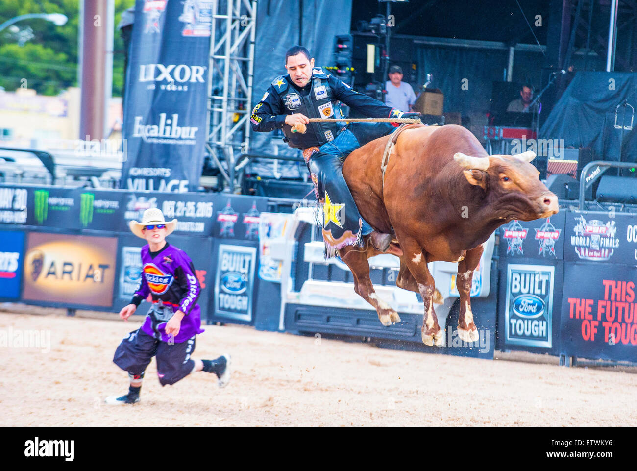 Cowboy Participating in a Bull riding Competition at the Las Cowboy ...