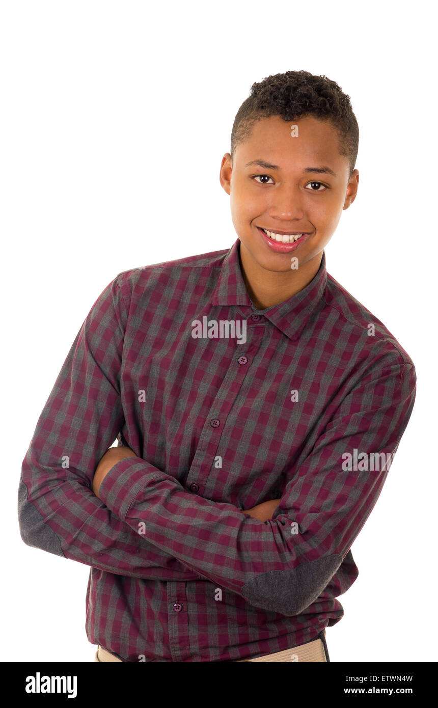 Hispanic male model posing casual clothes arms crossed smiling to ...