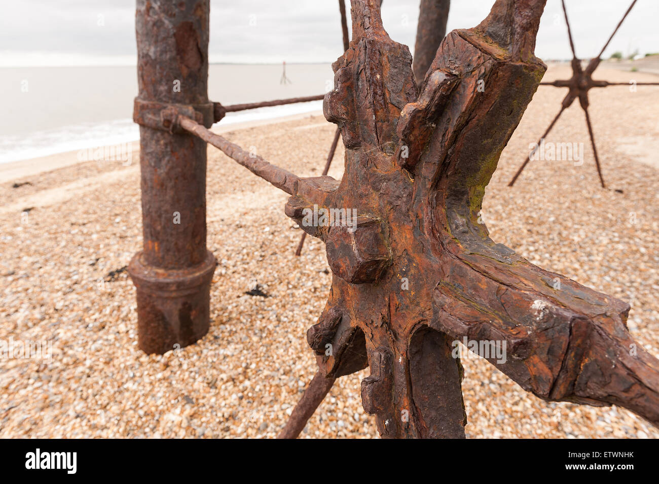 Rusting steel star brace on Dovercourt lighthouse keeping tension and ...
