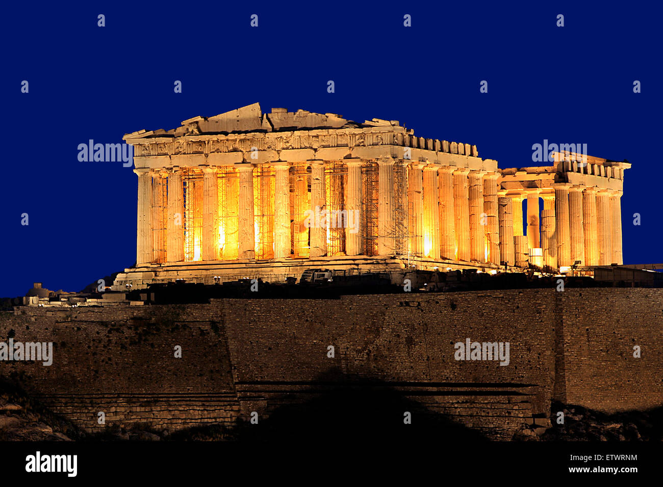 Parthenon (Acropolis hill) temple lit in twilight. Central Athens, Greece Stock Photo - Alamy