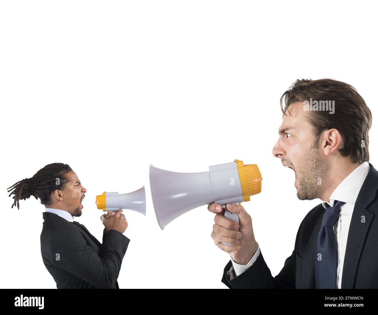 Employee yelling against boss Stock Photo - Alamy